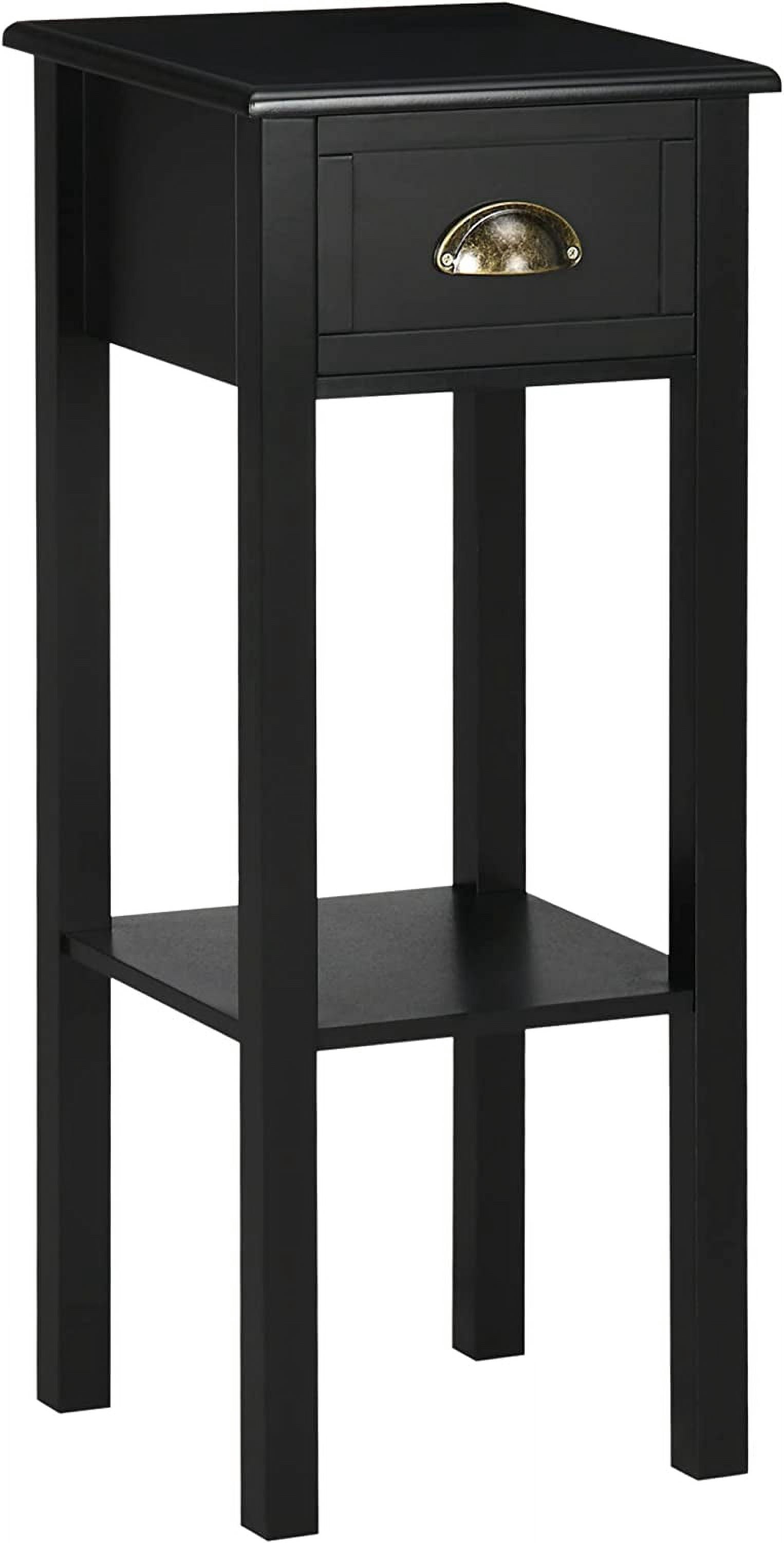 2-Tier Side Table with Drawer, Narrow End Table with Bottom Shelf, for ...