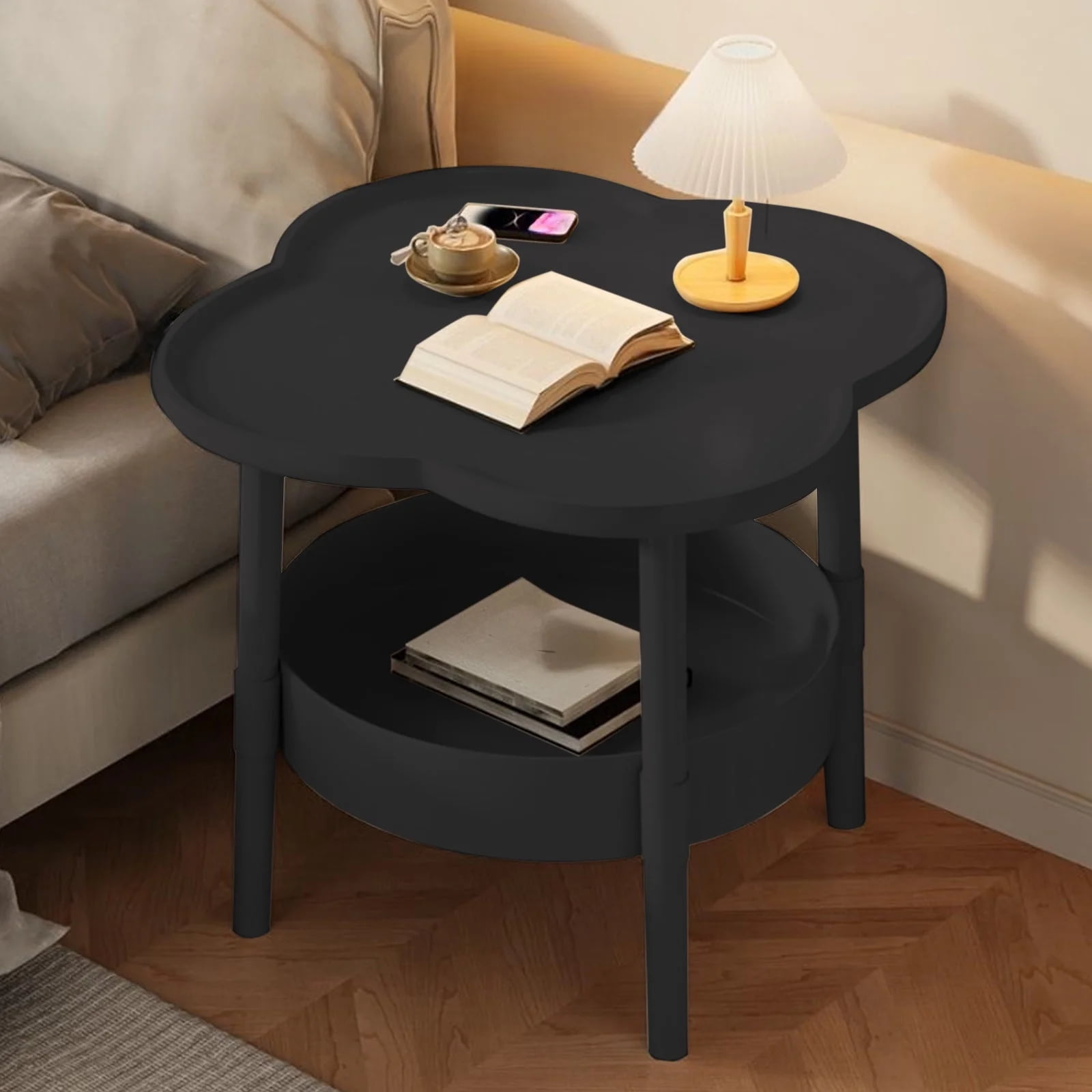 2 Tier Side Table with Removable Tray - Waterproof End Table, Easy to ...