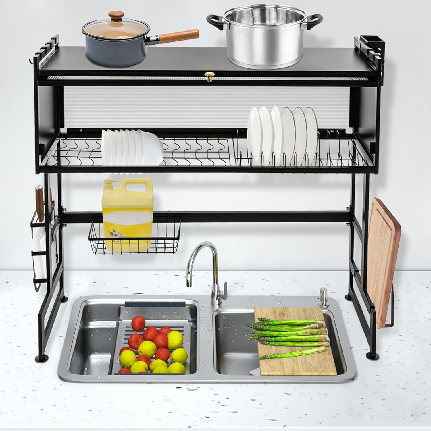 2 Tier Over Sink Dish Drainer Drying Rack Kitchen Large Dish Drying ...