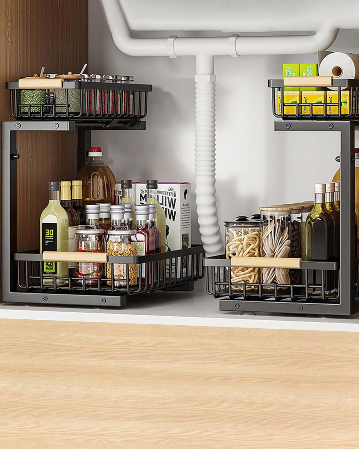 2-Tier Under Sink Organizer, Under Sink Pull Out Organizer Sliding ...