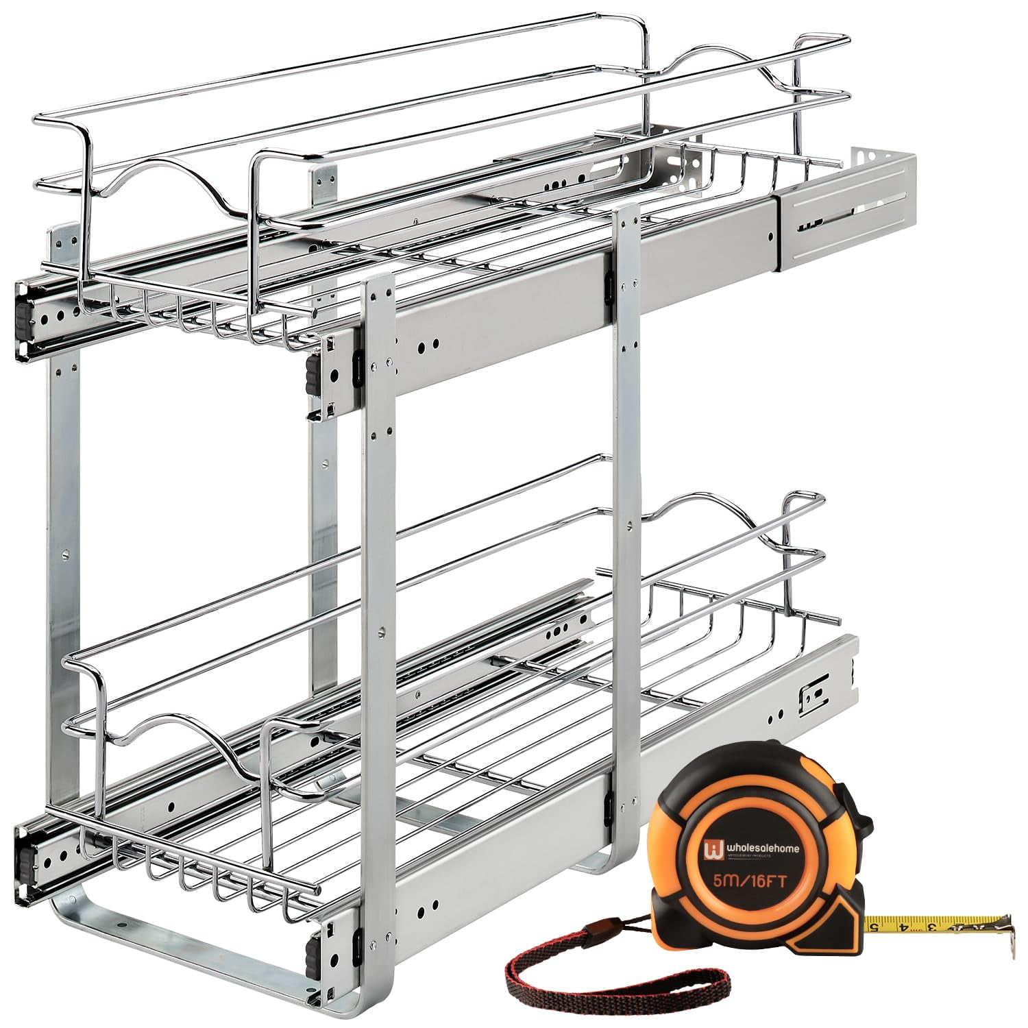 2 Tier Under Sink Pull Out Organizer, Kitchen Cabinet Storage for Pots ...