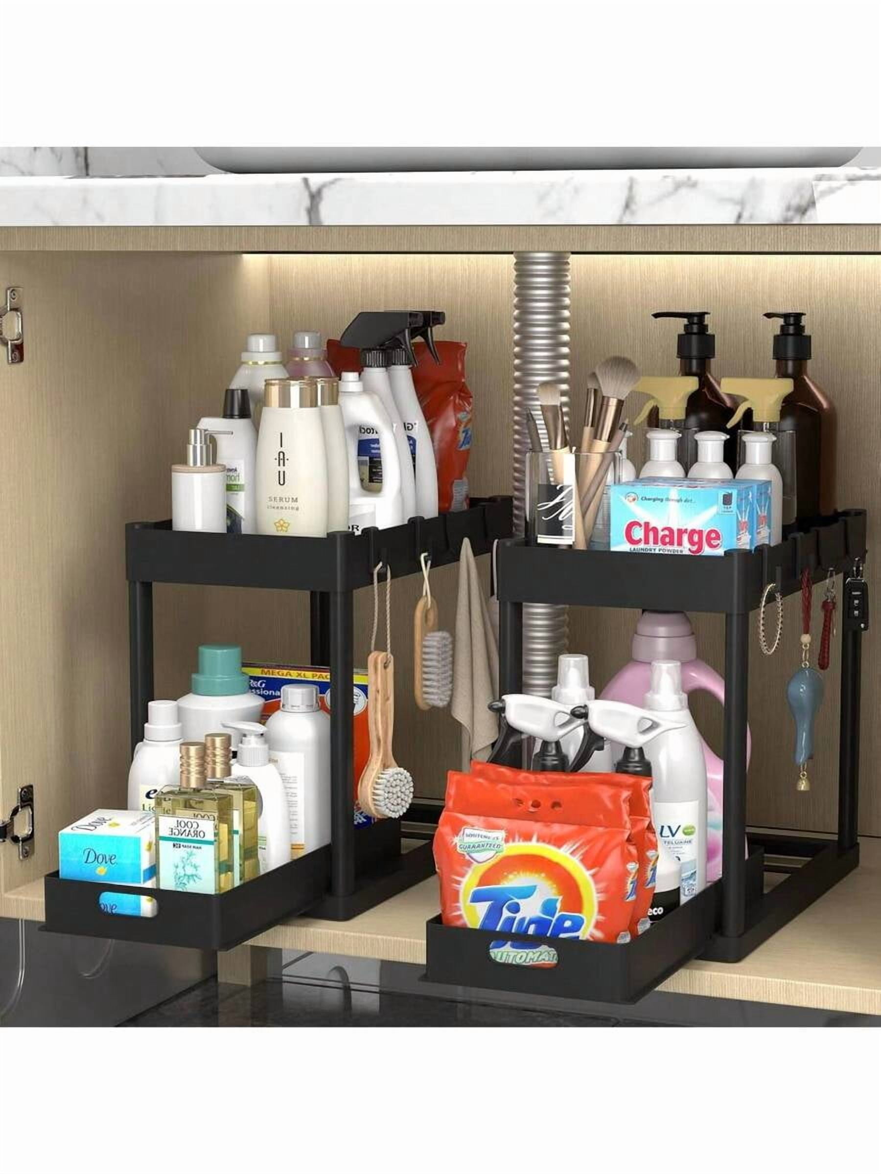 2-Tier Under Sink Storage Rack - Double Sliding Cabinet Basket Drawer ...