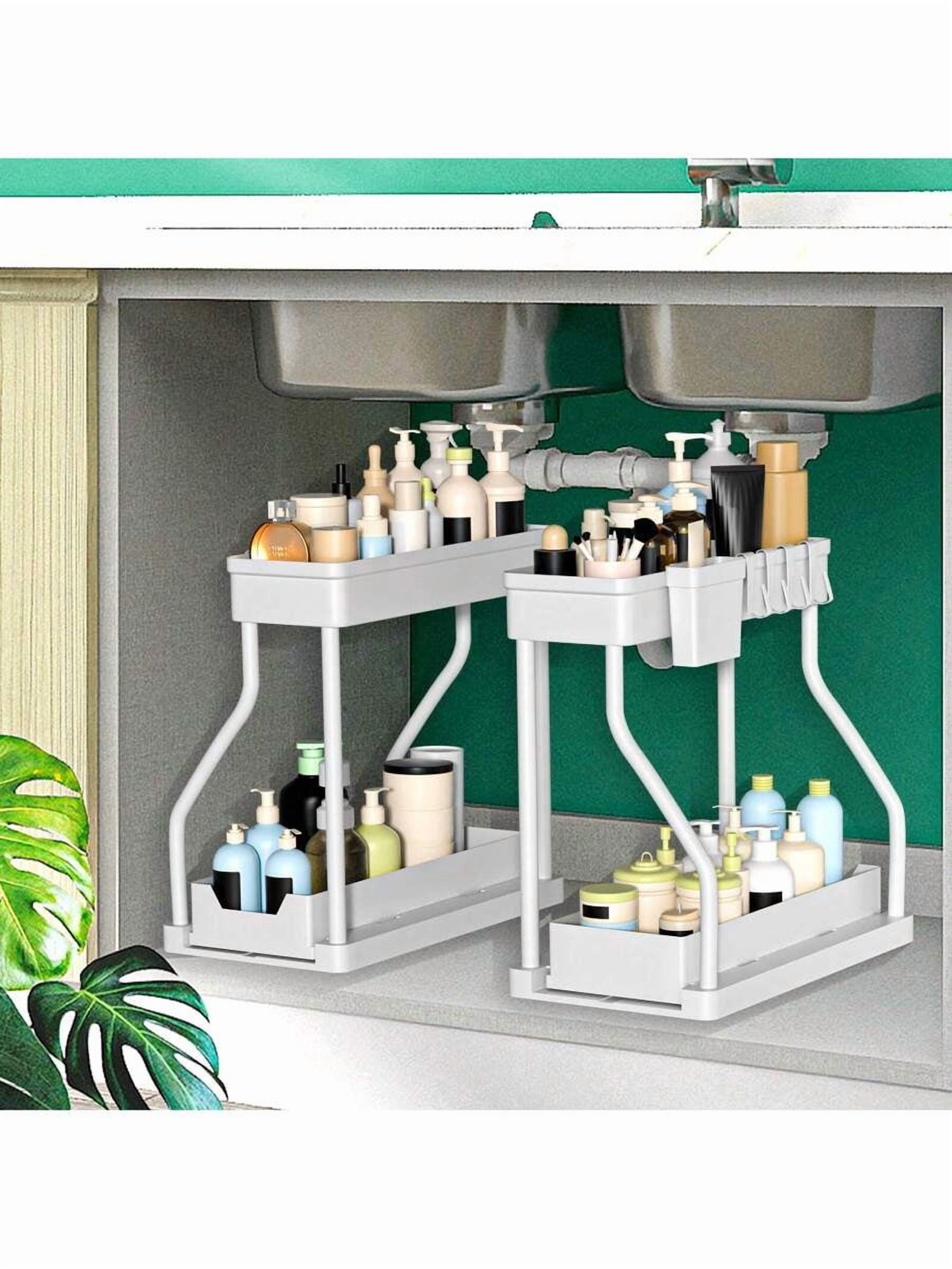 2-Tier Under Sink Storage Rack - Double Sliding Cabinet Basket Drawer ...