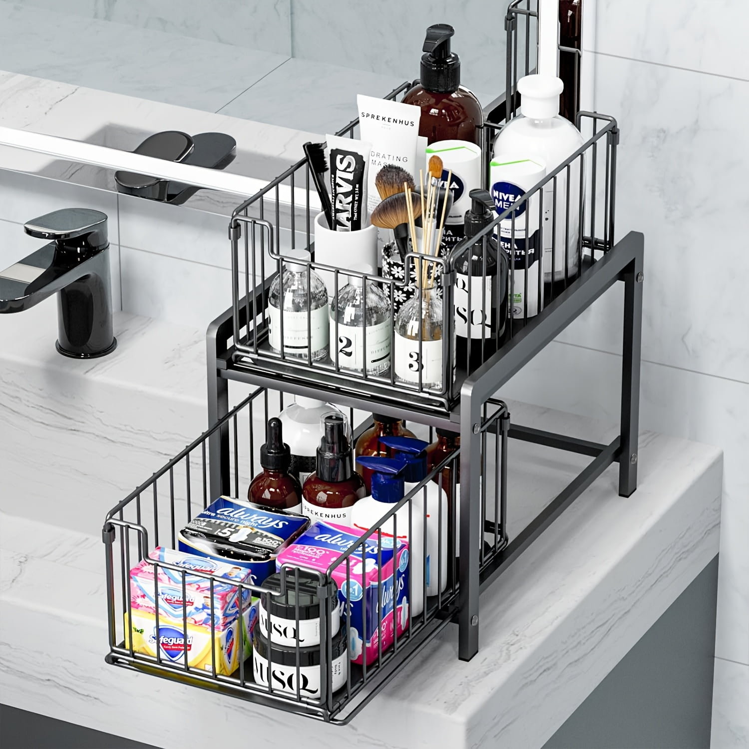 2-Tier Sliding Basket Drawer Organizer, Lxmons Pull Out Under Sink ...