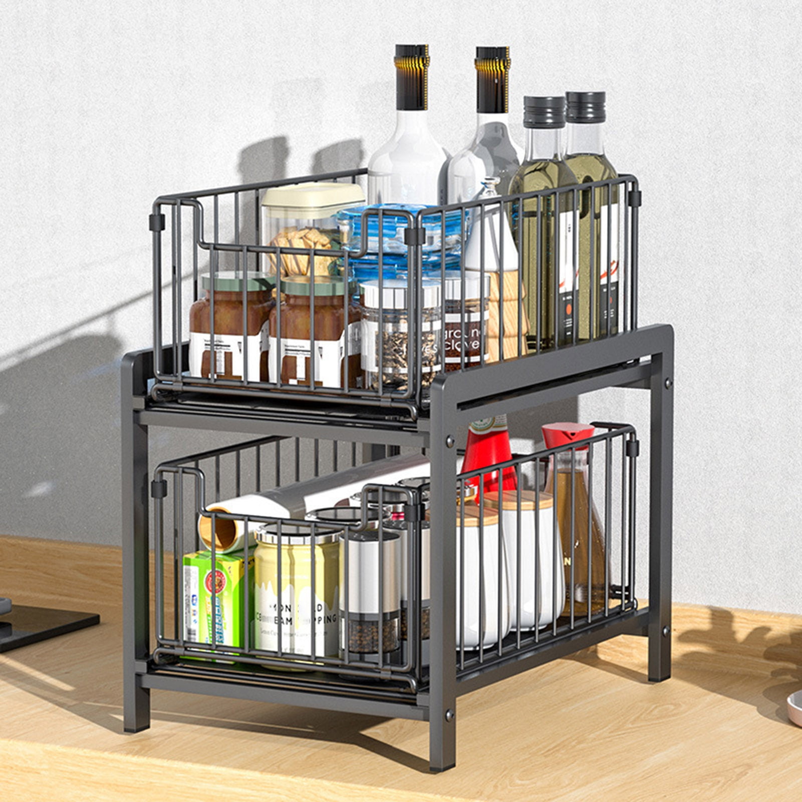 2 Tier Sliding Basket Drawer Organizer, Lxmons Pull Out Under Sink ...