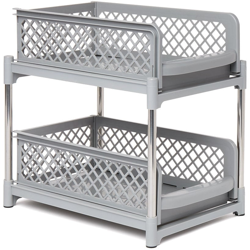 2-Tier Sliding Cabinet Baskets - 9" Gray - Walmart.com