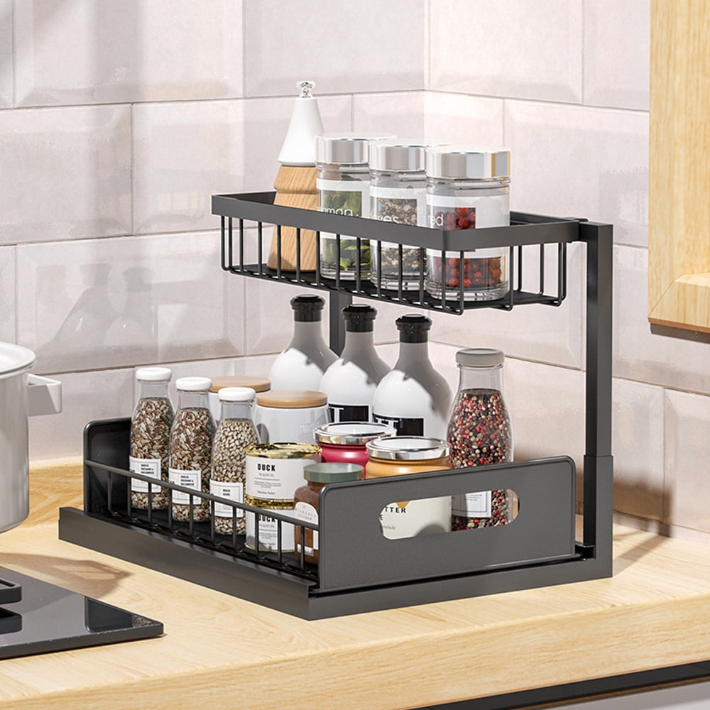 2-Tier Sliding Kitchen Under Sink Organizer, Bathroom Cabinet Organizer ...