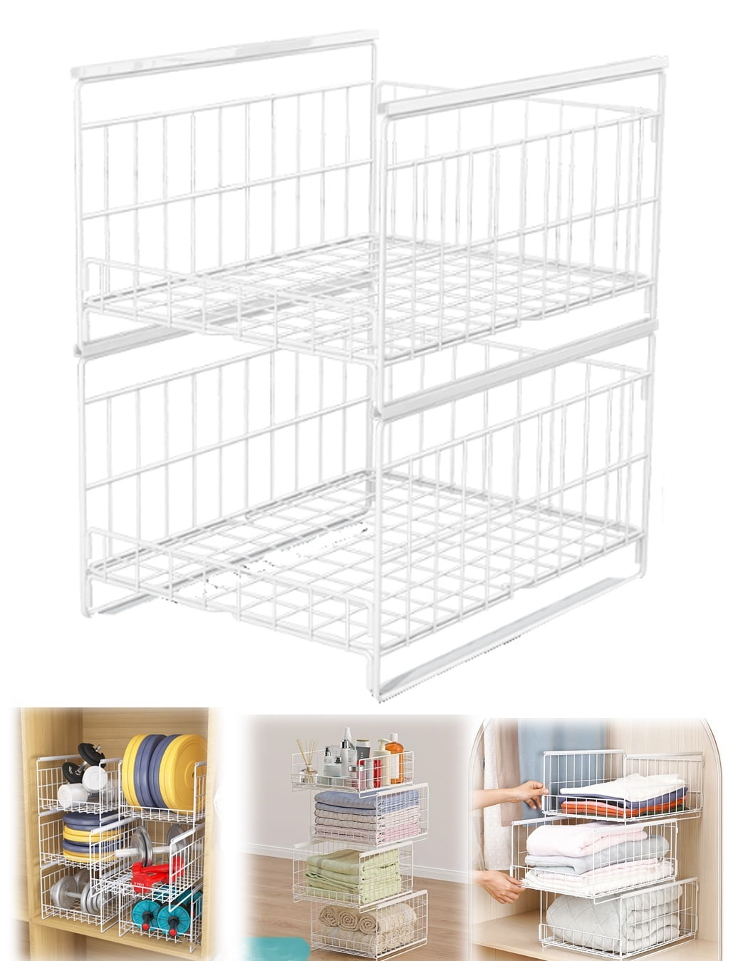 2-Tier Sliding Stackable Closet Organizers and Drawer Storage Shelves ...