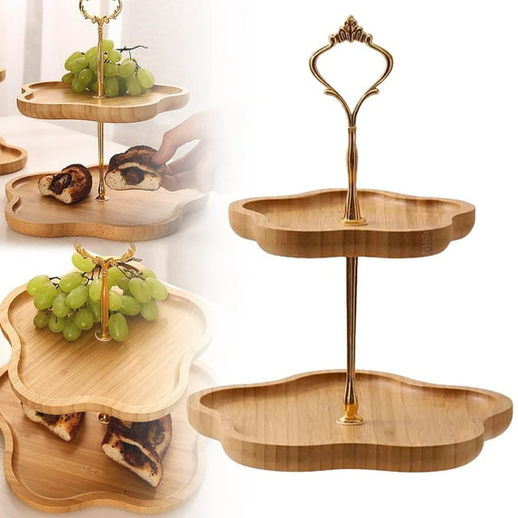 2 Tier Small Bamboo Star Food Stand, Table Organizer with Metal Stand ...