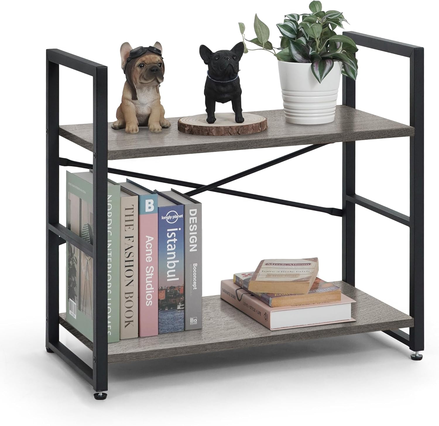 2 Tier Small Bookshelf, 24 Inch Width Free Standing Shelf, Bookcase ...