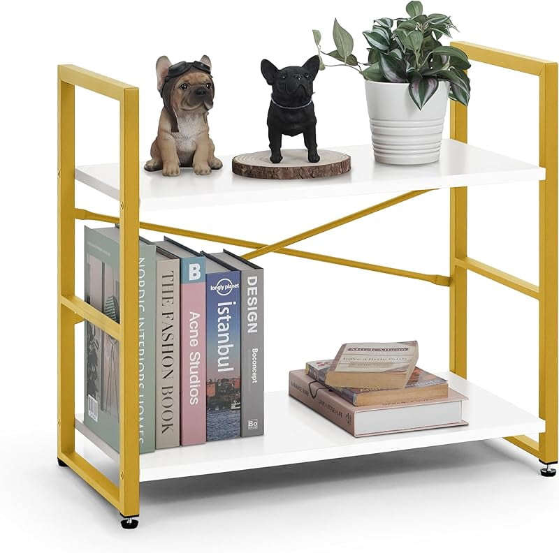 2 Tier Small Bookshelf, 24 Inch Width Free Standing Shelf, Bookcase ...