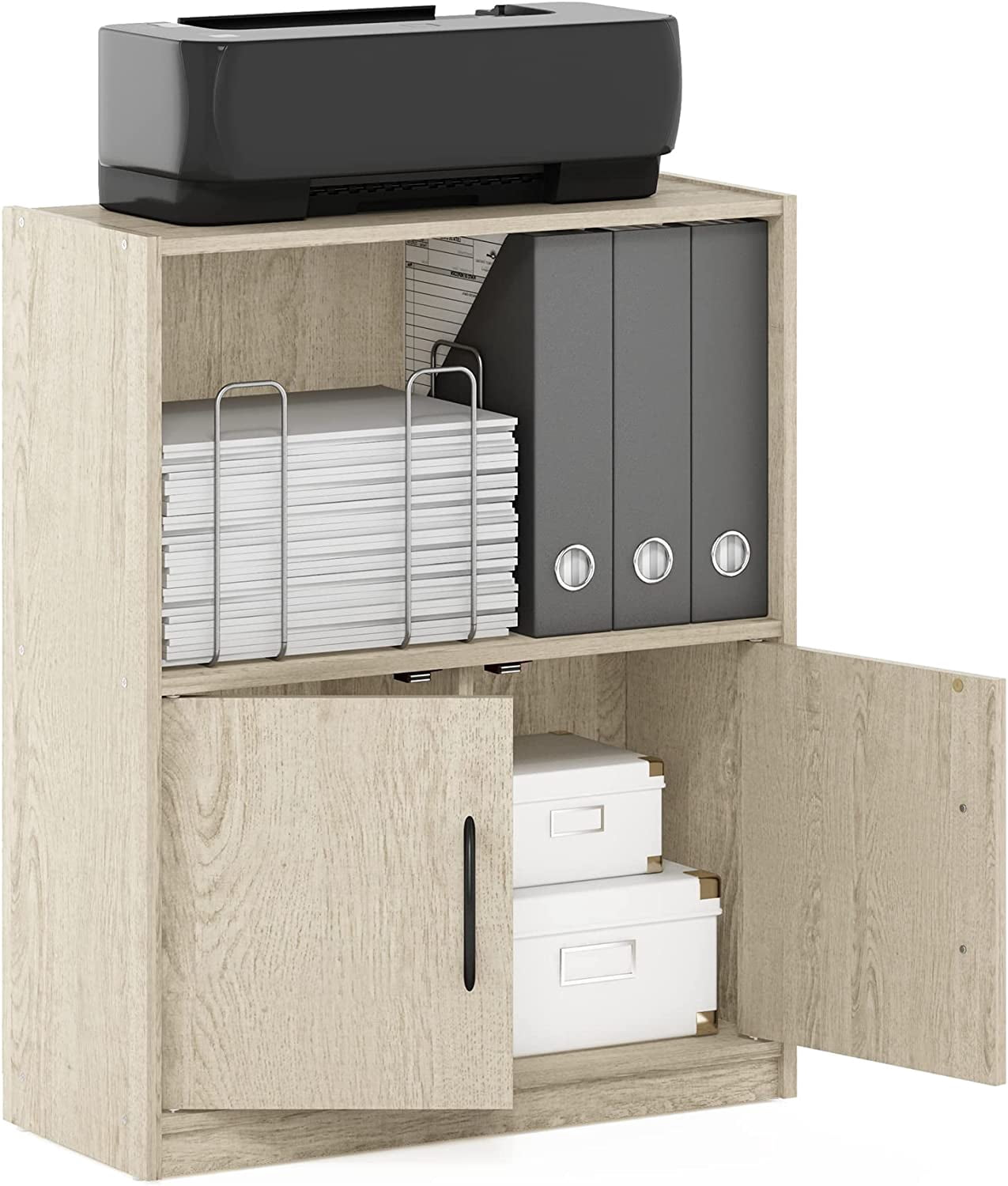 2-Tier Small Bookshelf with Open Shelf and Doors, 9.3 x 21.8 x 27 ...