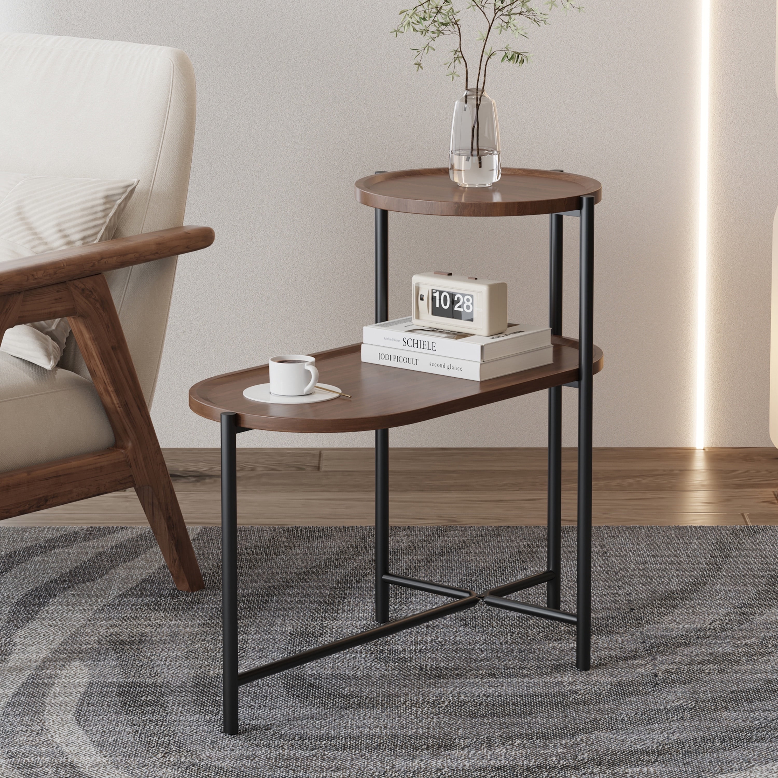 2-Tier Small End Table, SHINPT Couch Tray Table with Wood Storage Shelf ...