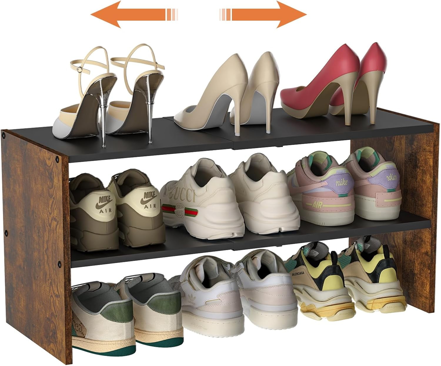 2-Tier Small Shoe Rack Organizer for Closet, Black Expandable Shoe ...
