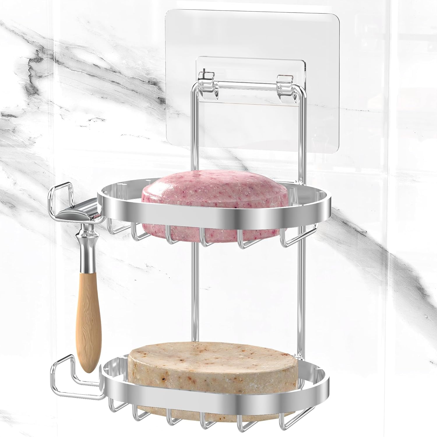 2 Tier Soap Dish Holder, Soap Bar Holder with Hooks, Shampoo Bar Caddy ...