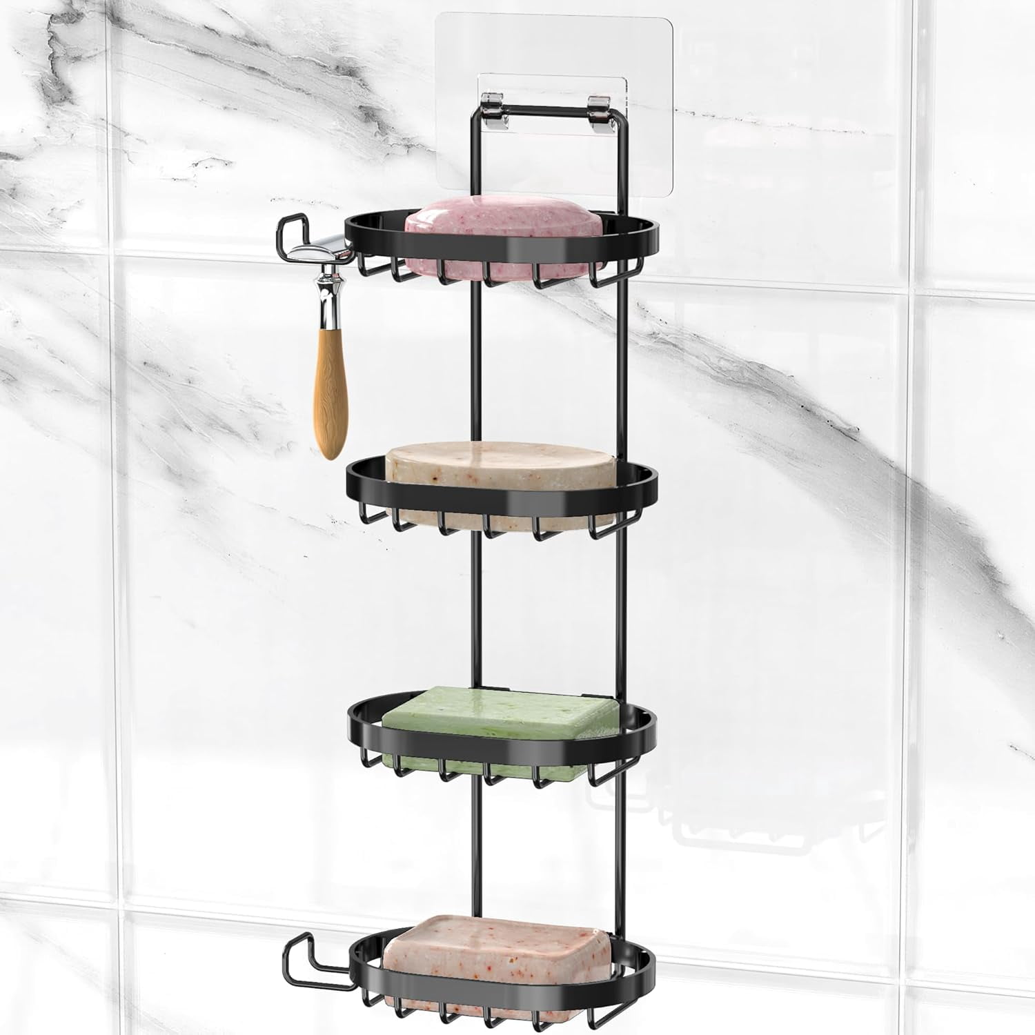 2 Tier Soap Dish Holder, Soap Bar Holder with Hooks, Shampoo Bar Caddy ...