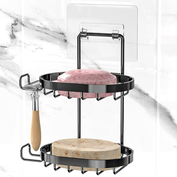 2 Tier Soap Dish Holder, Soap Bar Holder with Hooks, Shampoo Bar Caddy ...