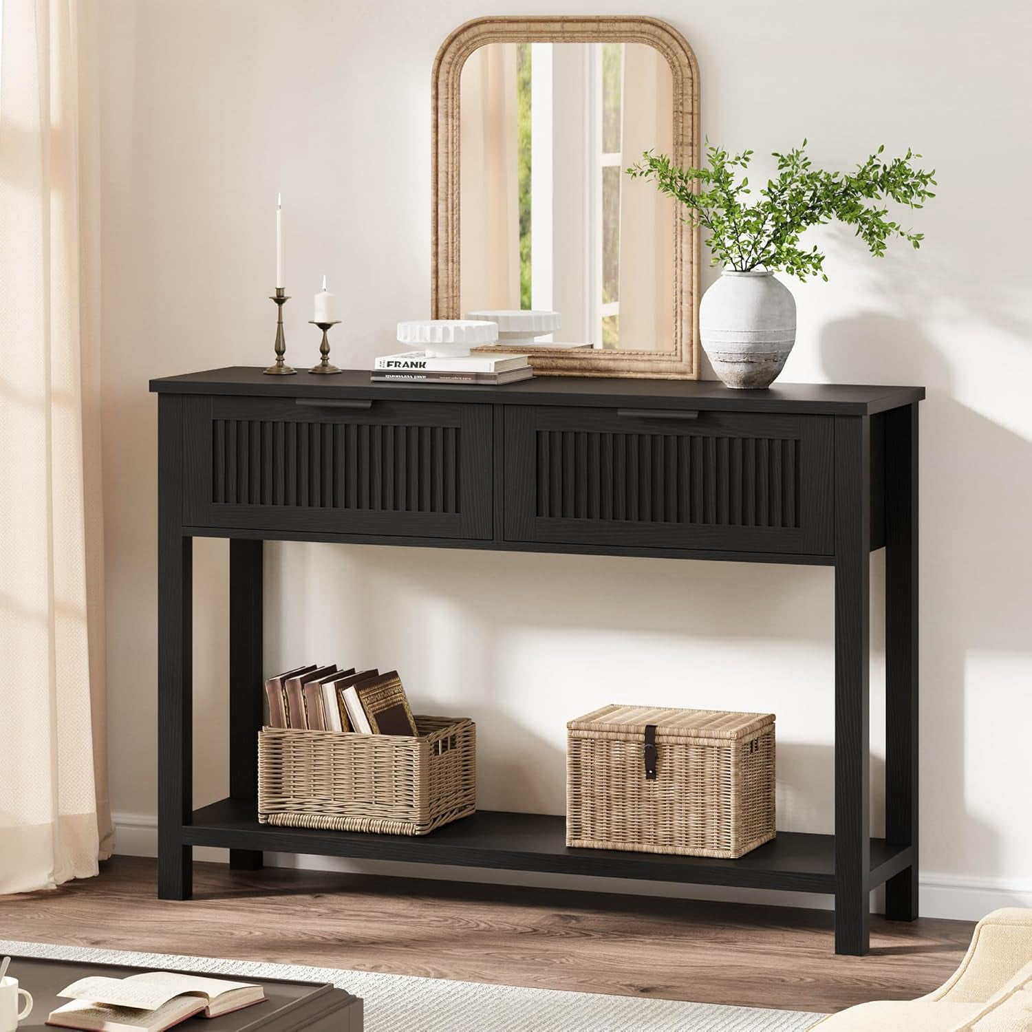 2-Tier Sofa Table with Storage Shelf Entryway Table with 2 Drawers,110 ...