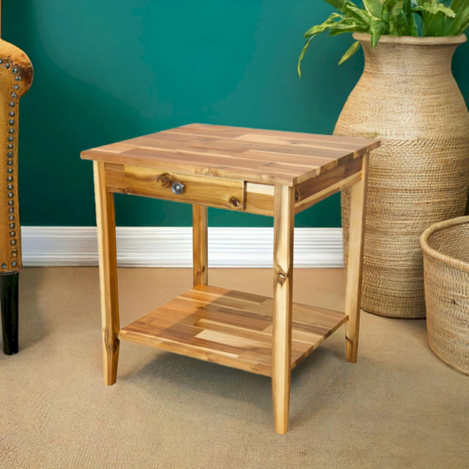 2-Tier Solid Acacia End Table w/Drawer - Walmart.com