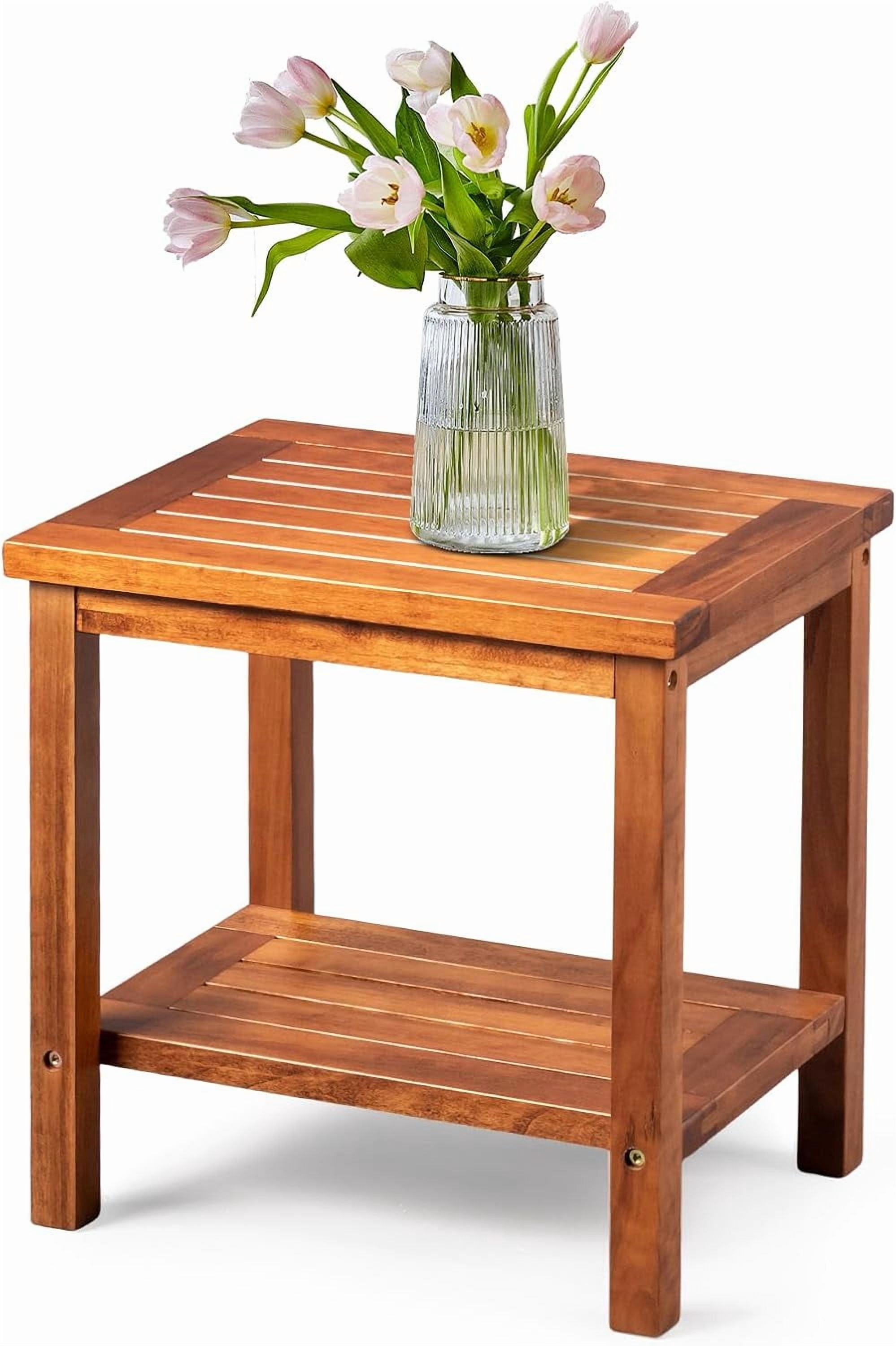 2-Tier Solid Wood Outdoor Side Table, Weather-Resistant Patio End ...