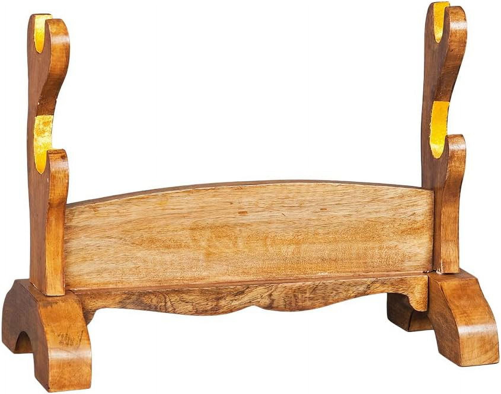 2 Tier Solid Wood Samurai Sword Display Stand w/ Natural Stain Finish ...