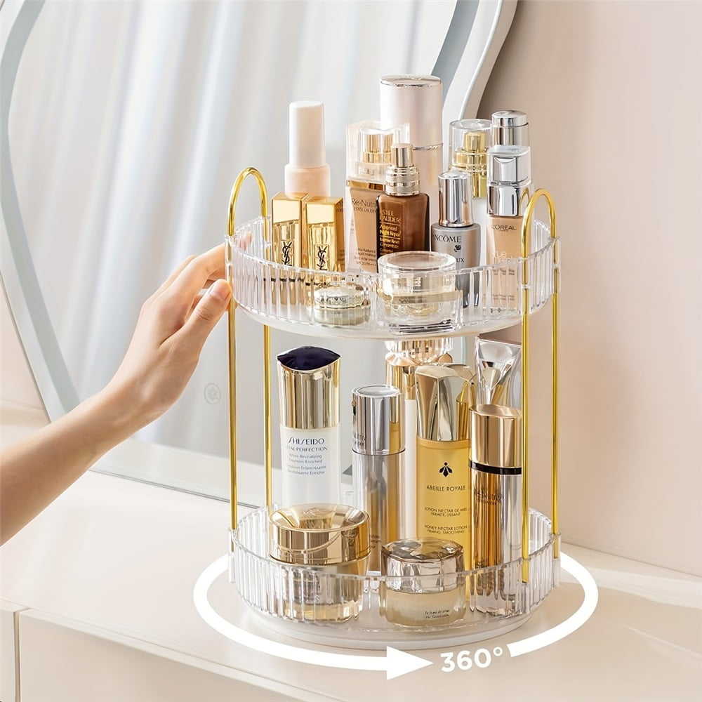 2 Tier Space-Saving 360 Rotating Lazy Susan Makeup Organizer For Vanity ...