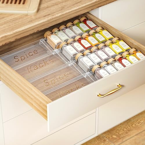 2-Tier Spice Drawer Organizer 4 Pack, Expandable from 11" to 22" Clear ...