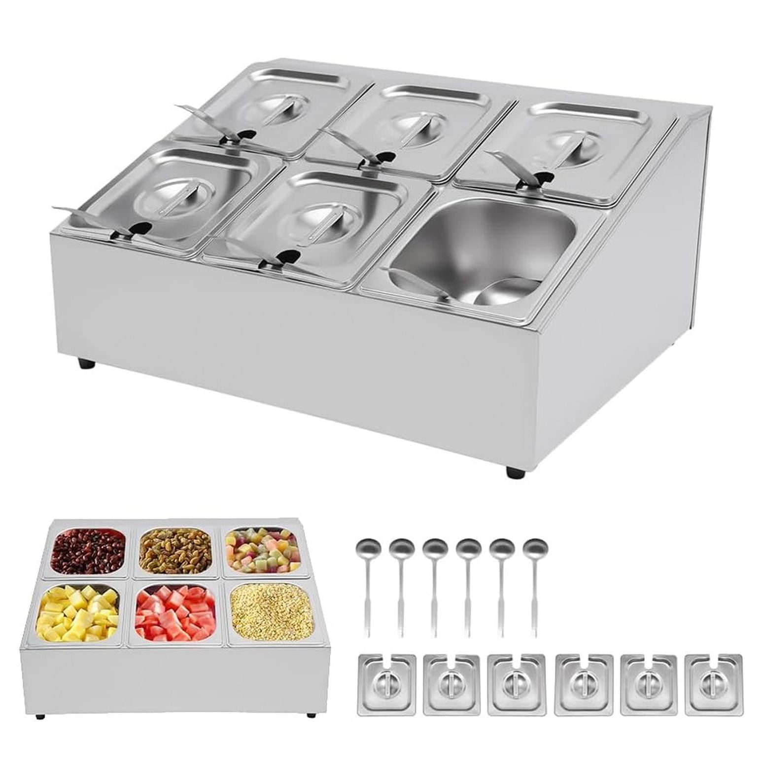 2-Tier Spice Rack with 6 Pans & 6 Ladles, Stainless Steel Seasoning ...