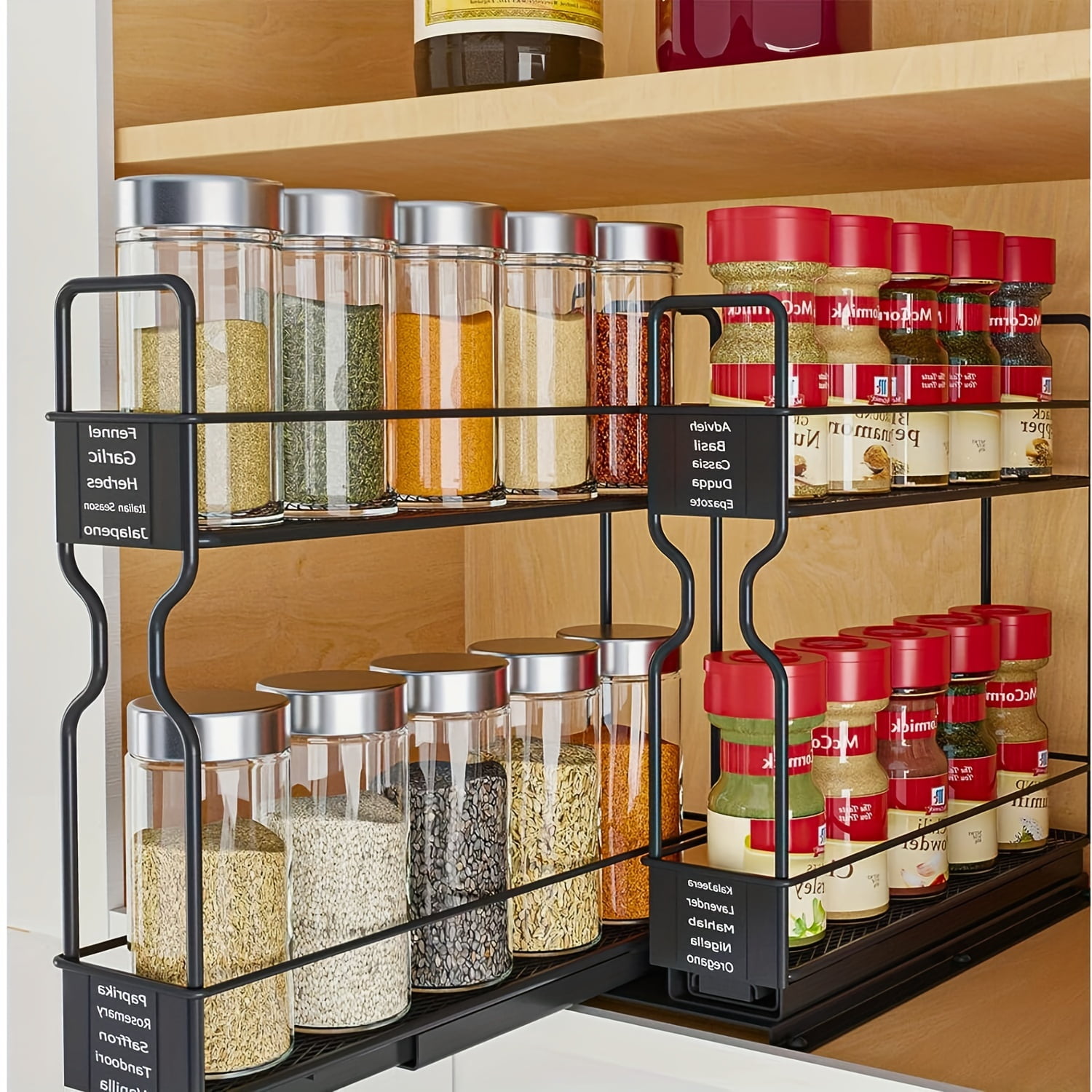 2-Tier Spice Rack Organizer For Cabinets, Heavy Duty Slide Out Design ...