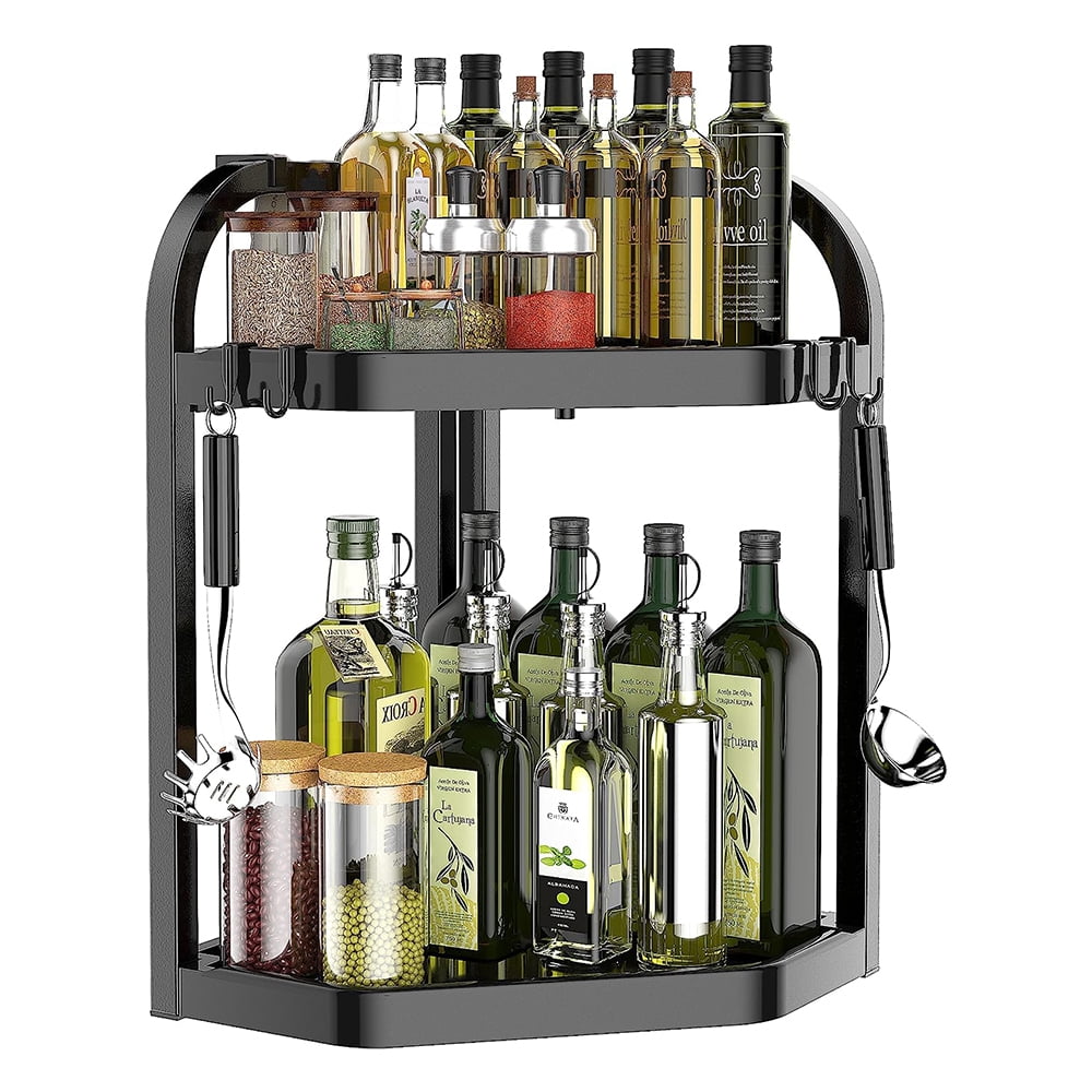 2-Tier Kitchen Corner Spice Rack Organizer, Adjustable, Bathroom ...