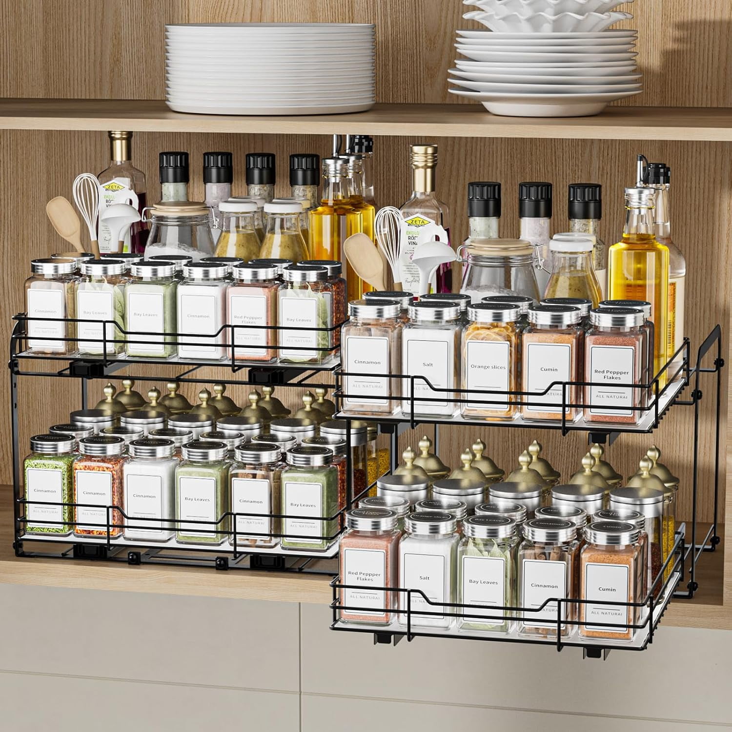 2-Tier Spice Rack Organizer, Pull Out Spice Rack for Cabinet - Walmart.com