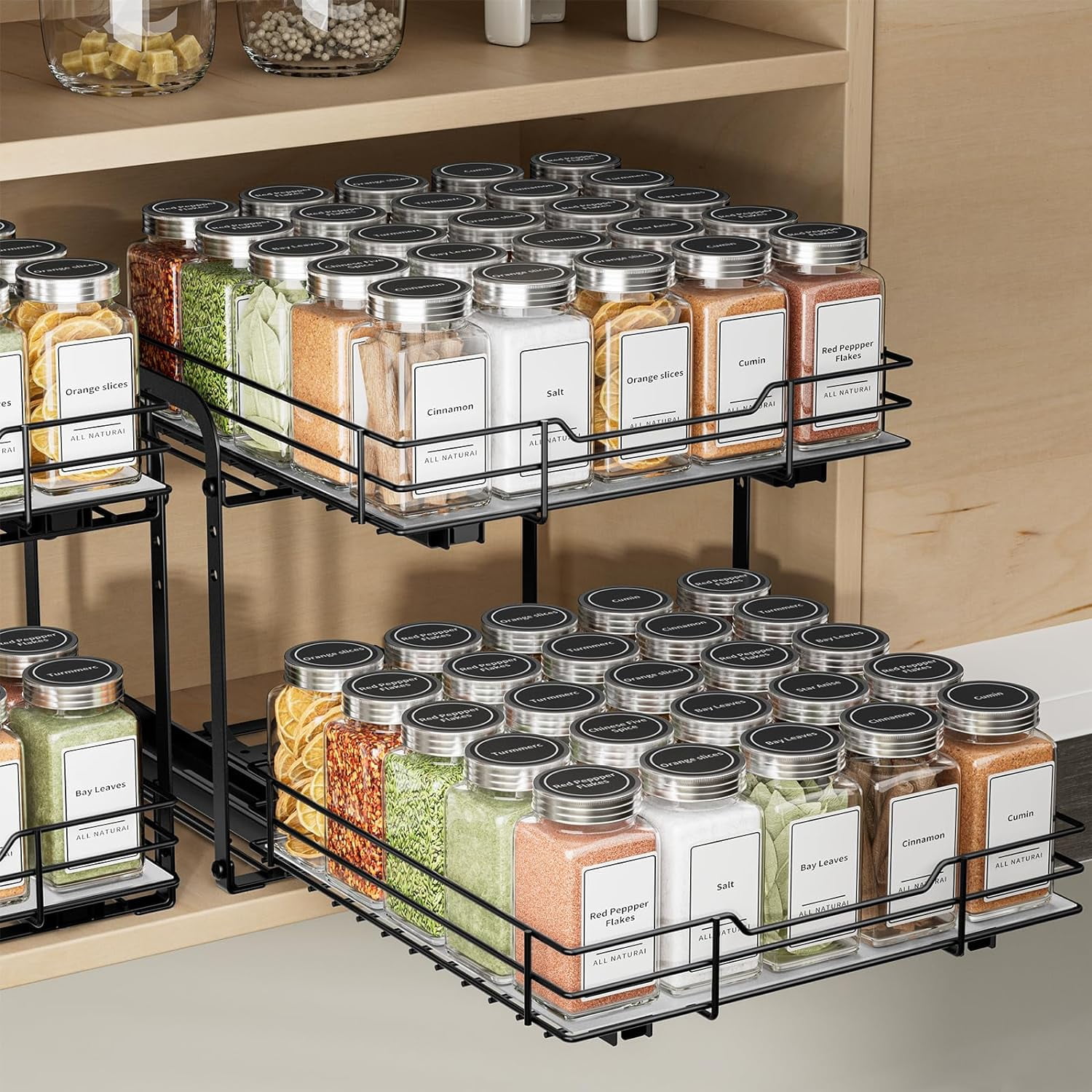 2-Tier Spice Rack Organizer, Pull Out Spice Rack for Cabinet, Height ...