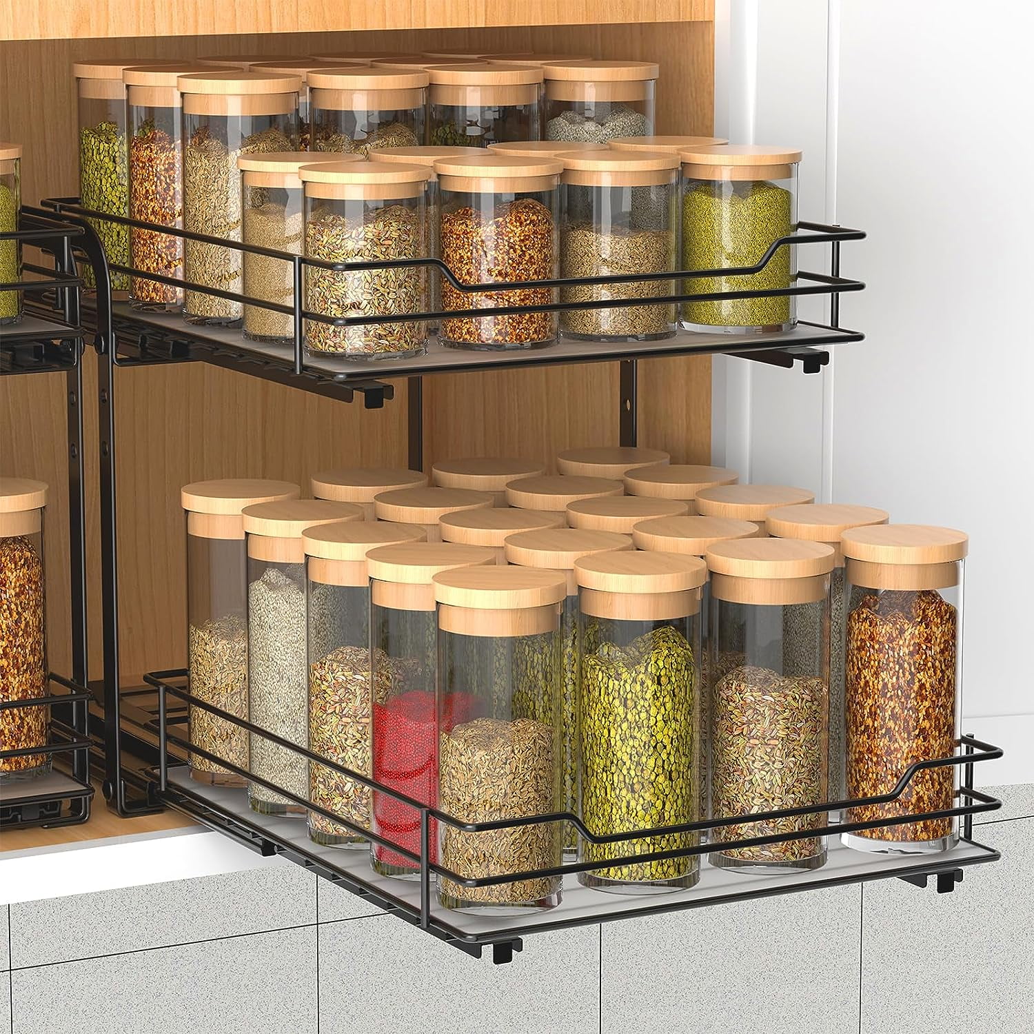 2-Tier Spice Rack, Pull Out Cabinet Organizer Spice Racks Height ...