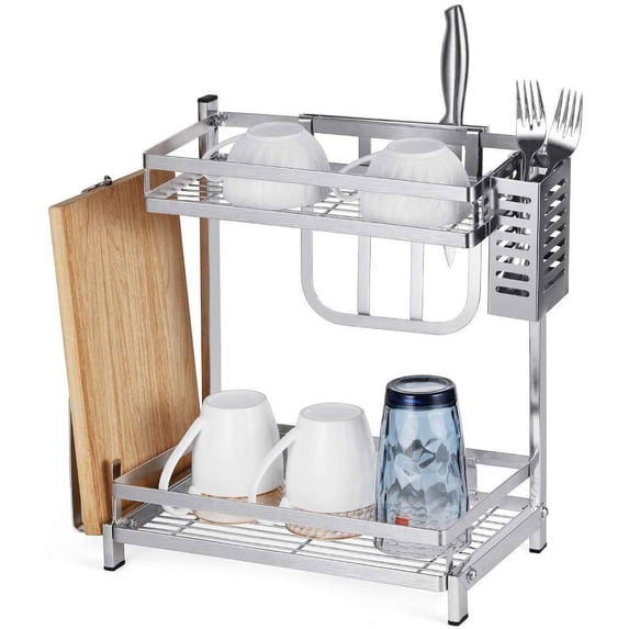 Oumilen 2-Tier Kitchen Countertop Organizer Chrome Spice Utensil Rack ...