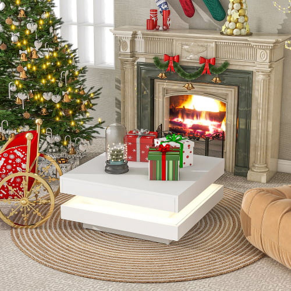 2-Tier Square Coffee Table, Coffee Table for Living Room, High Gloss ...