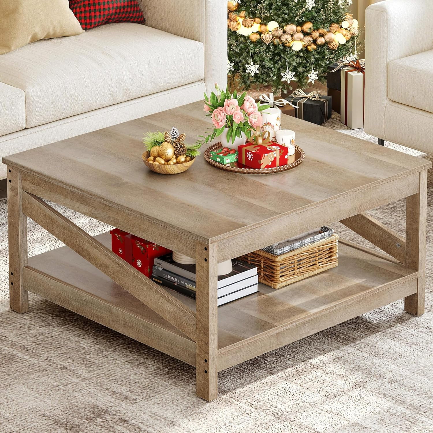 2-Tier Square Coffee Tables with Storage,Coffee Table for Living Room ...