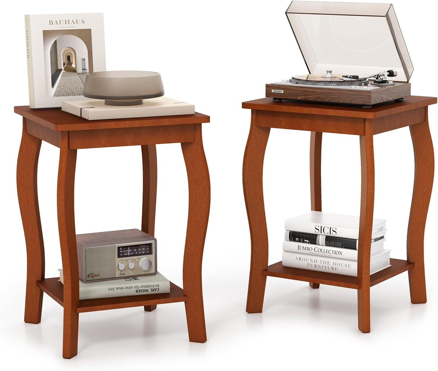 2-Tier Square End Table Set of 2, Mid-Century Modern Sofa Side Table ...