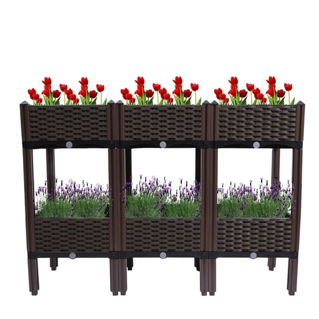 2-Tier Square Raised Garden Bed with Legs Flower Planter Box Elevated ...