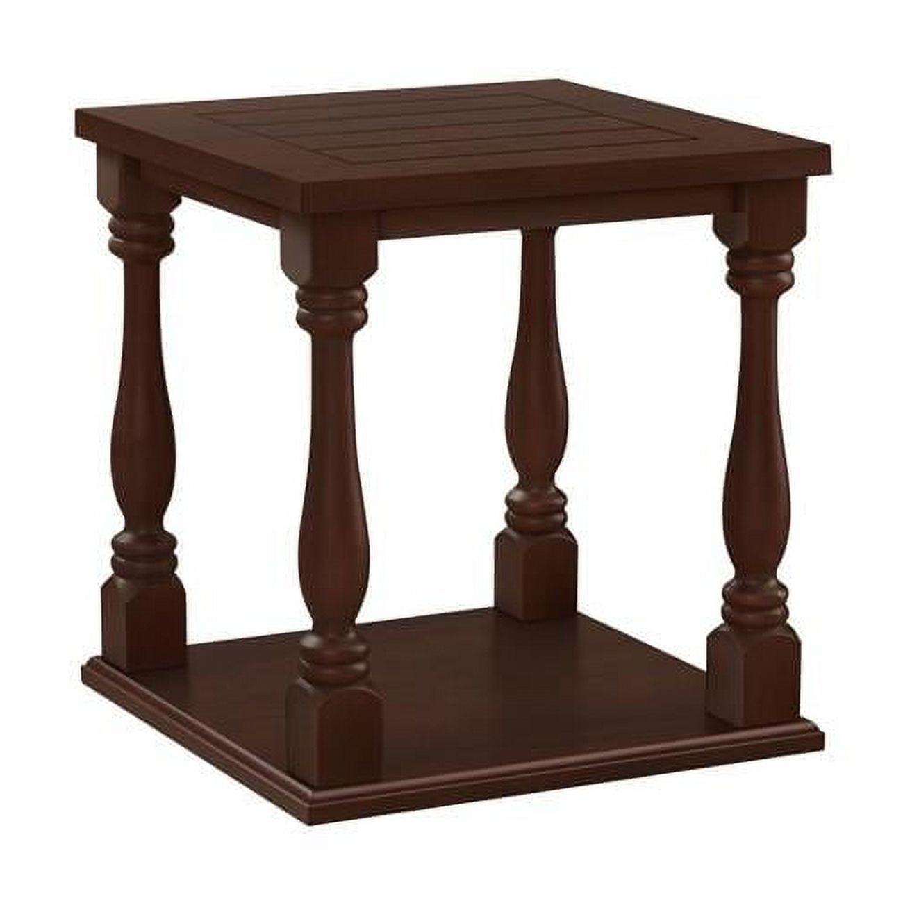2 Tier Square Traditional Accent Table End, Side Table, Brown Veneer ...