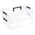 2-Tier Stackable Black Plastic Storage Container with Handle for School ...
