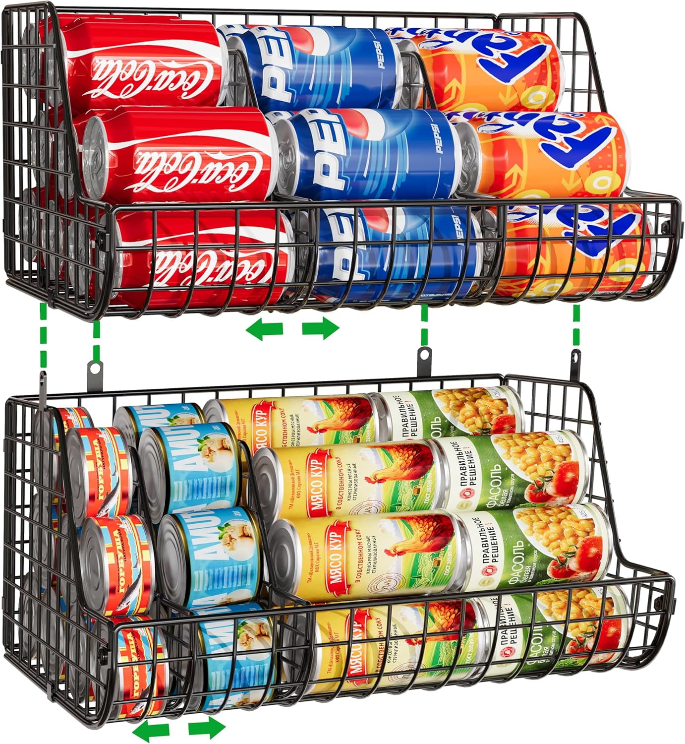 2-Tier Stackable Can Organizer for Pantry Shelves, 2 Pack Soda Can ...