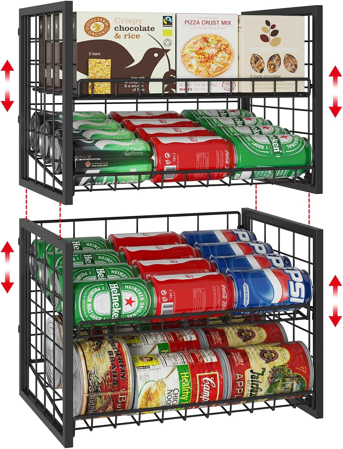 2-Tier Stackable Can Rack Organizer for Pantry, Adjustable Pantry Can ...