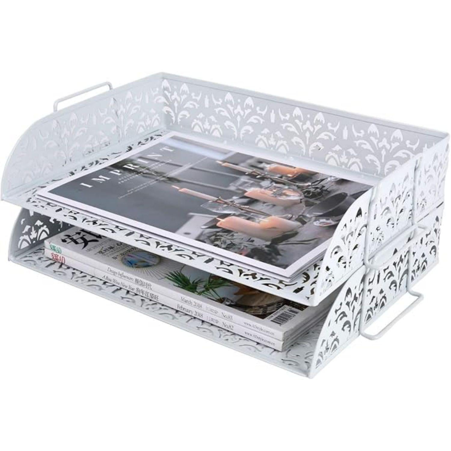 2-Tier Stackable Desk Tray, Heavy-Duty Metal File Organizer - No ...