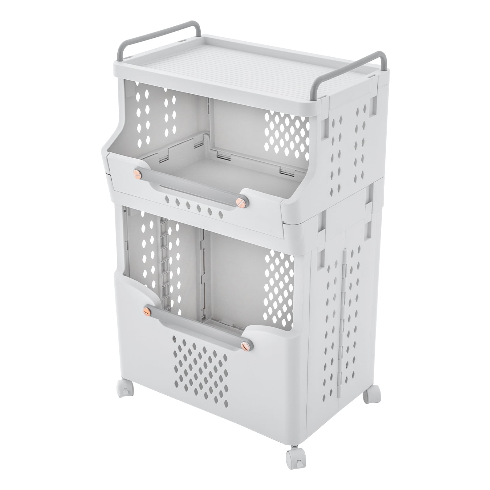 2 Tier Laundry Basket with Wheels,Rolling Folding Laundry Hamper ...
