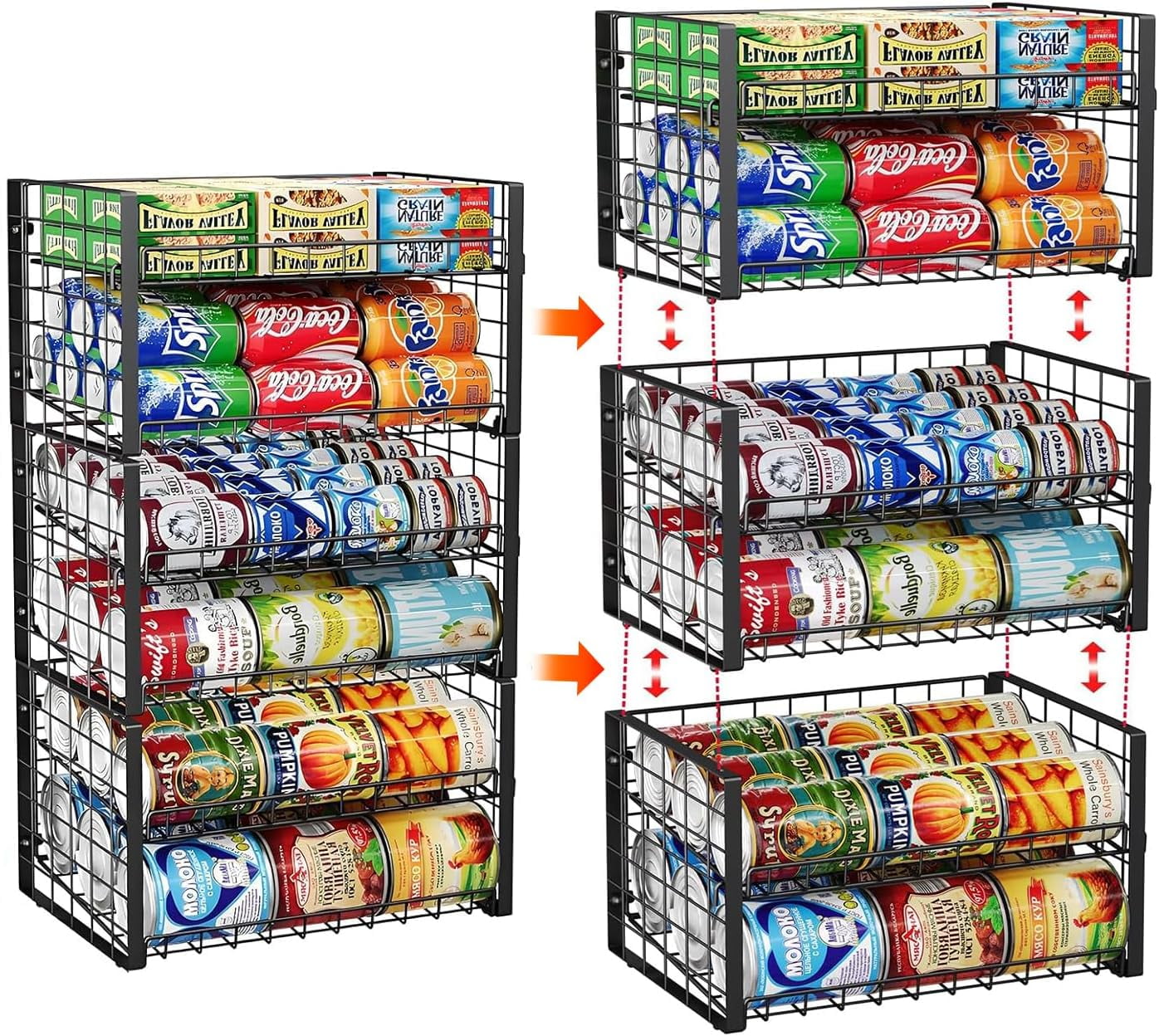 2-Tier Stackable Rack Organizer for Pantry, Adjustable Dispenser Holds ...