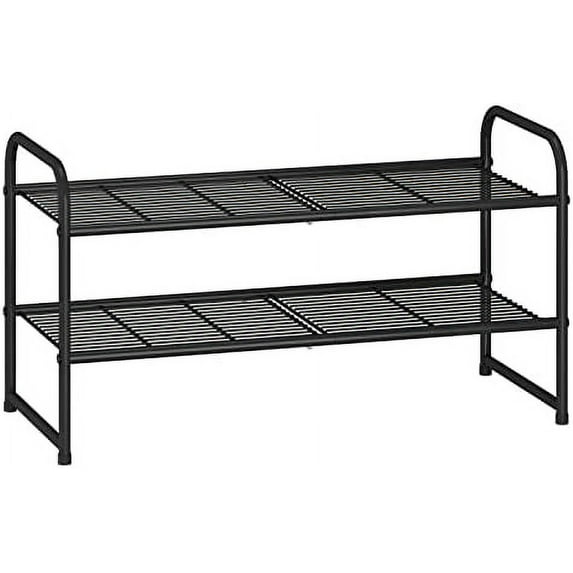 2-Tier Stackable Shoe Rack, Metal Shoe Shelf Storage Organizer, Black ...