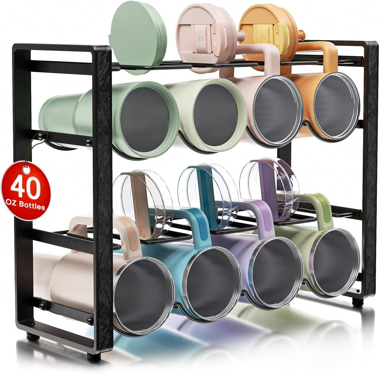 2-Tier Stackable Water Bottle Organizer for Cabinet - for Stanley 40 oz ...