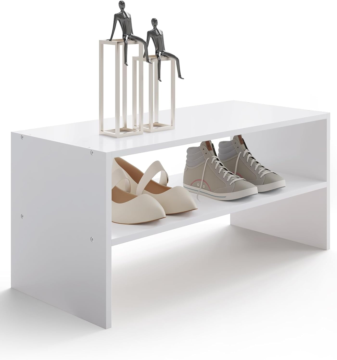 2-Tier Stackable White Shoe Rack, Wooden 2-Shelf Shoe Organizer ...