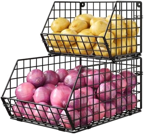 2 Tier Stackable Wire Basket-Kitchen Counter, Pantry Organization and ...