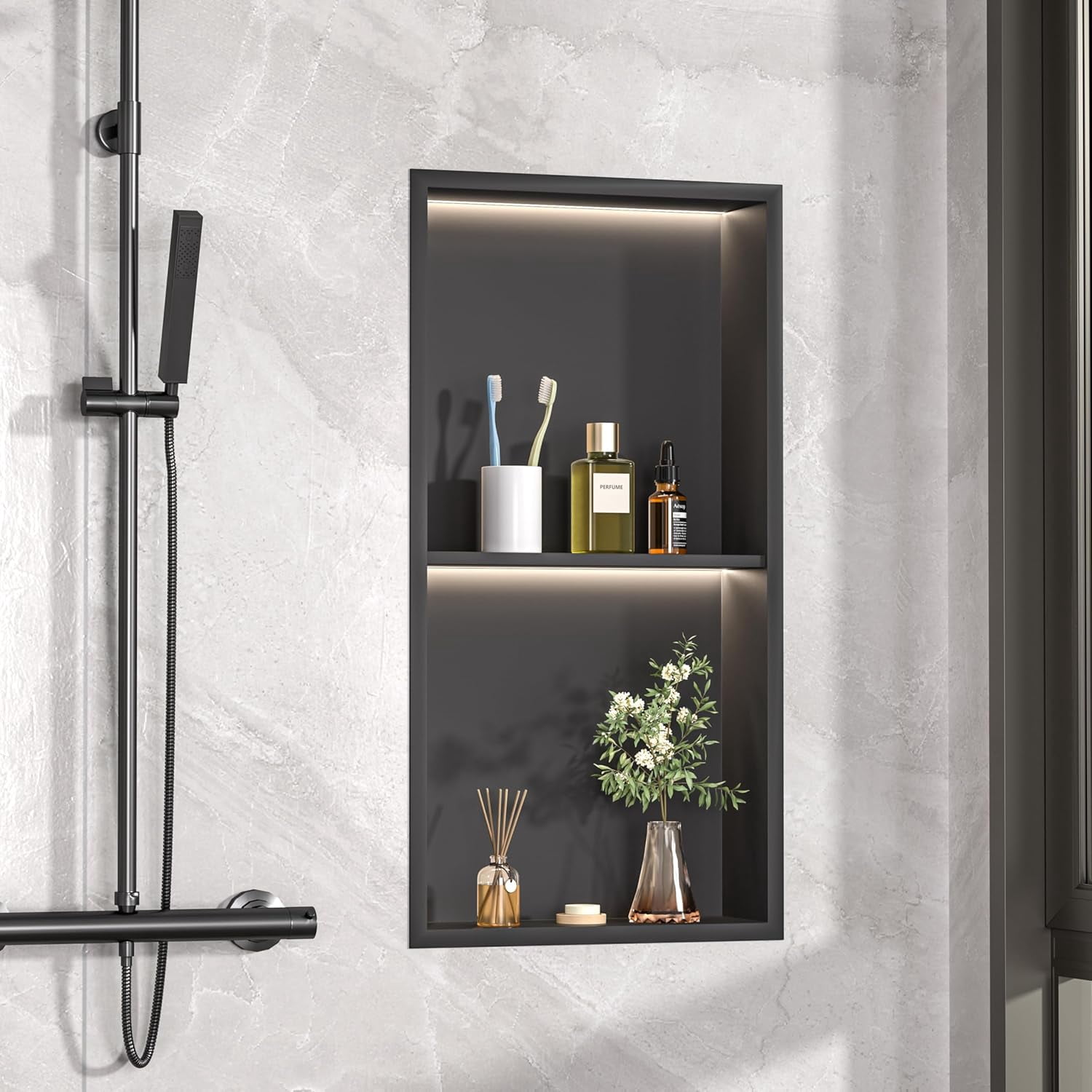 2 Tier Stainless Steel 12 * 24 Shower Niche with 3000K Warm Light Strip ...